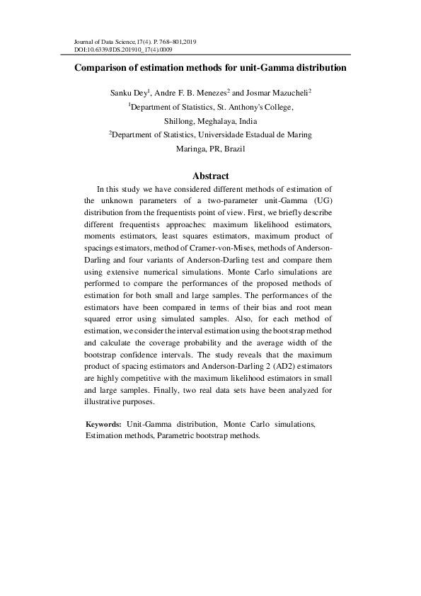 Pdf Comparison Of Estimation Methods For Unit Gamma Distribution