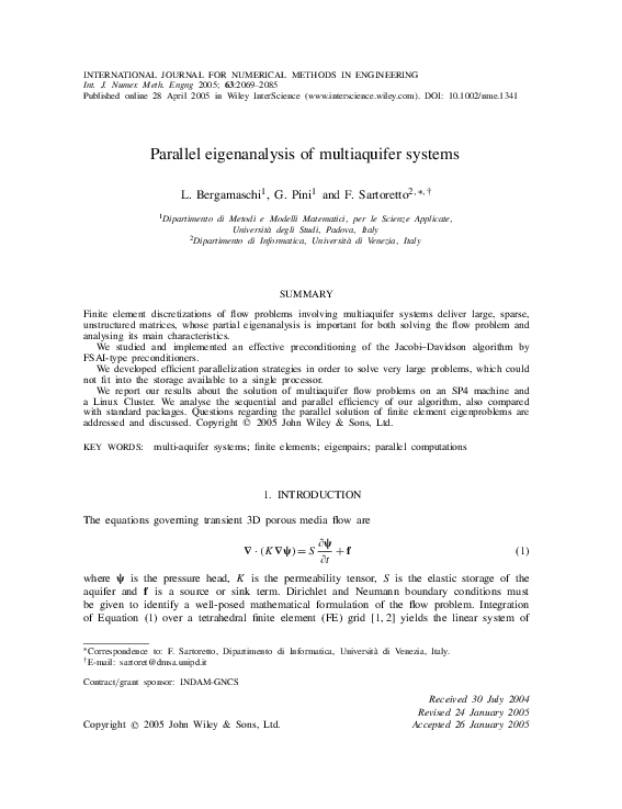 (PDF) Parallel eigenanalysis of multiaquifer systems