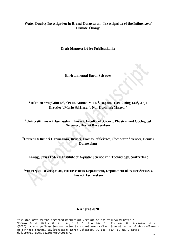(PDF) Water quality investigation in Brunei Darussalam: investigation ...