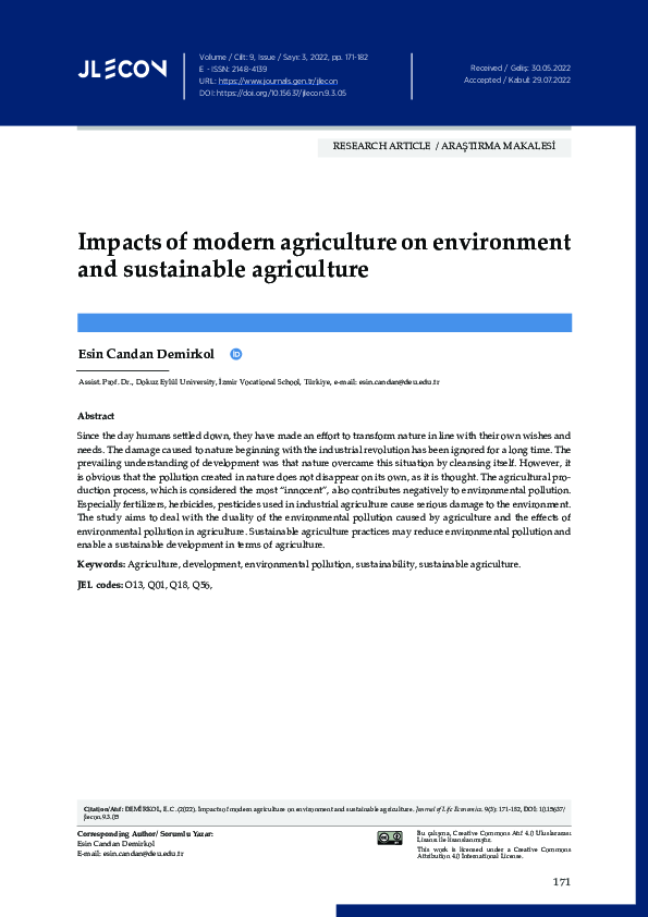 (PDF) Impacts of modern agriculture on environment and sustainable ...