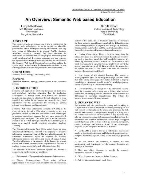 (PDF) An Overview: Semantic Web based Education