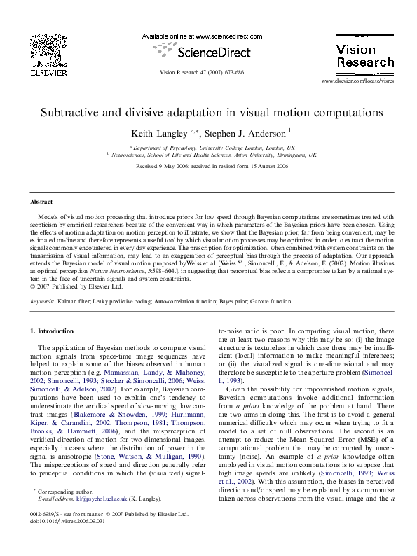 (PDF) Subtractive and divisive adaptation in visual motion computations