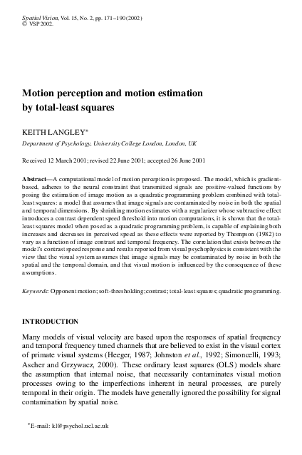 (PDF) Motion perception and motion estimation by total-least squares