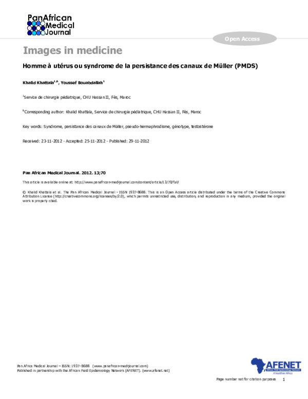 (PDF) [Male with uterus or persistence of Müllerian ducts syndrome (PMDS)]