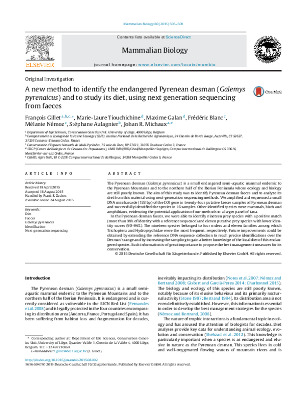 (PDF) A new method to identify the endangered Pyrenean desman (Galemys ...