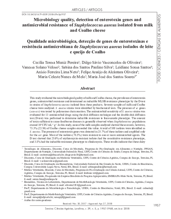 Pdf Microbiology Quality Detection Of Enterotoxin Genes And Antimicrobial Resistance Of