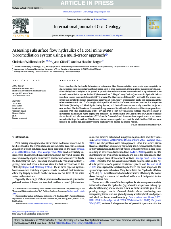 (PDF) Assessing subsurface flow hydraulics of a coal mine water ...