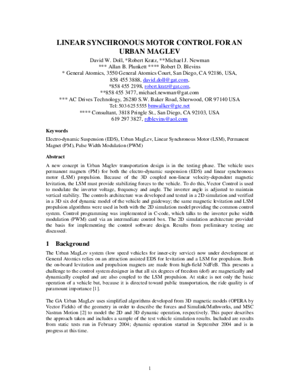 (PDF) 1 Linear Synchronous Motor Control for an