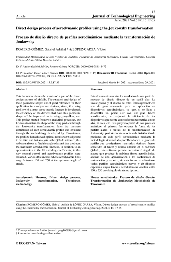 (PDF) Direct design process of aerodynamic profiles using the Joukowsky ...