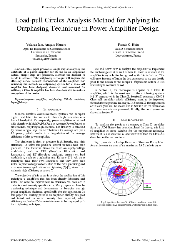 (PDF) Load-pull circles analysis method for aplying the outphasing technique in power amplifier ...