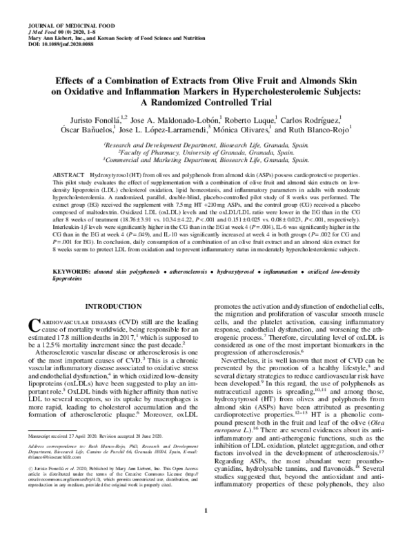 (PDF) Olive and Almond Extracts Improve Cholesterol