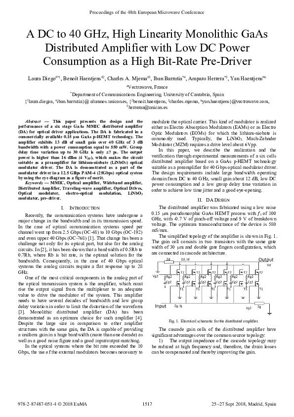 (PDF) A DC to 40 GHz, High Linearity Monolithic GaAs Distributed Amplifier with Low DC Power ...