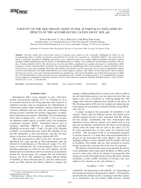 (PDF) Toxicity of the molybdate anion in soil is partially explained by ...