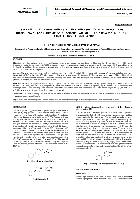 (PDF) Fast Chiral HPLC Procedure for the Simultaneous Determination of ...
