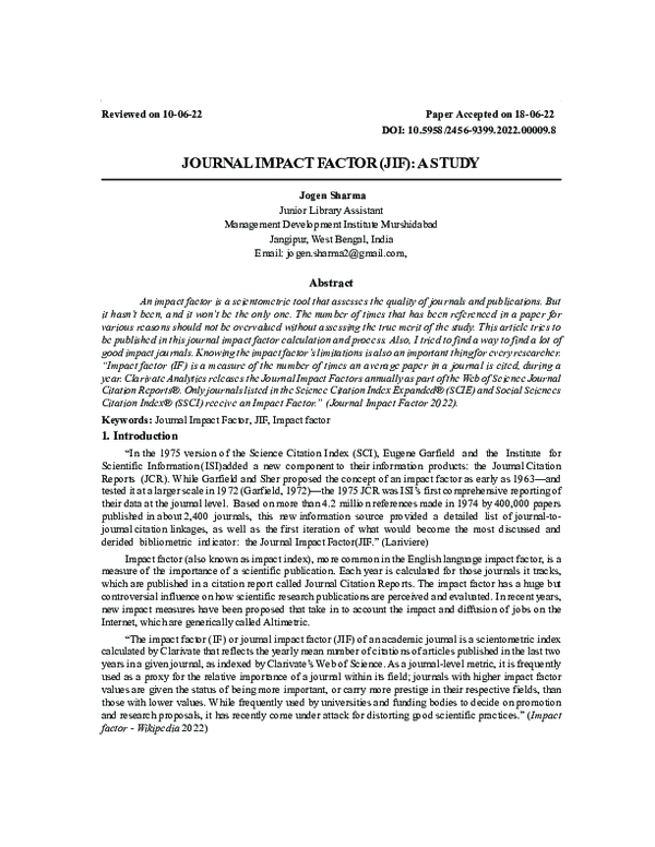 (PDF) Journal Impact Factor (JIF): A Study