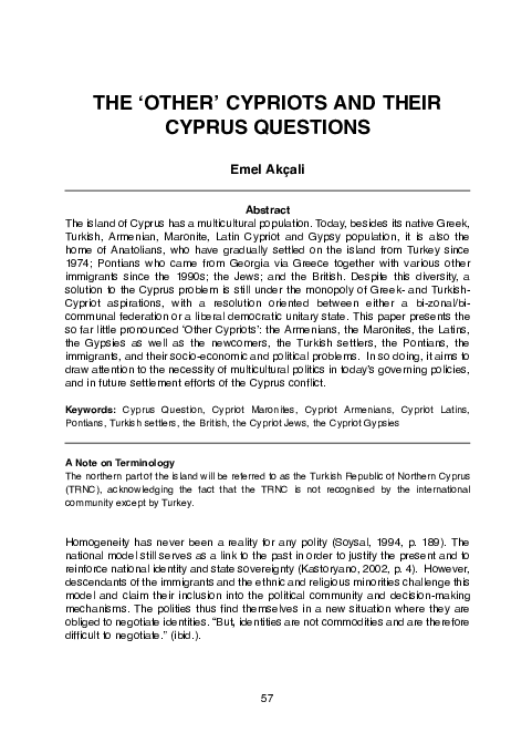 (PDF) The 'Other' Cypriots and Their Cyprus Questions