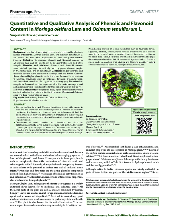 (PDF) Quantitative and Qualitative analysis of Phenolic and Flavonoid content in Moringa ...