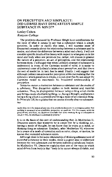 (PDF) On Perception and Simplicity: Did Leibniz Have Descartes's Simple ...