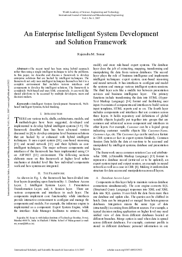 (PDF) An Enterprise Intelligent System Development and Solution Framework