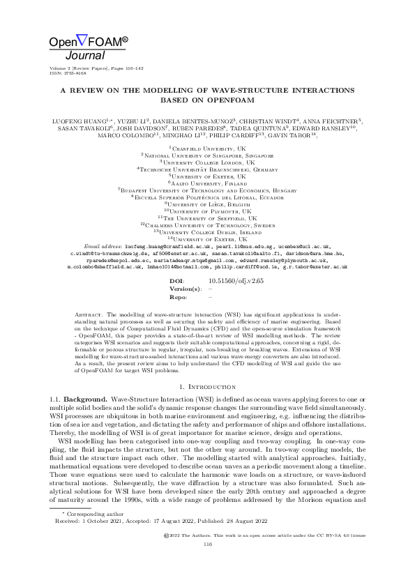 (PDF) A review on the modelling of wave-structure interactions based on OpenFOAM
