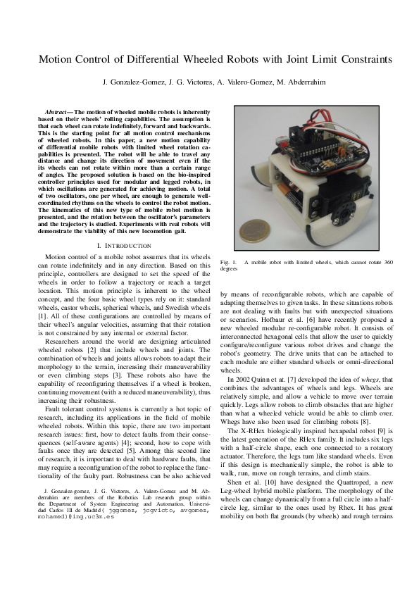 (PDF) Motion control of differential wheeled robots with joint limit ...