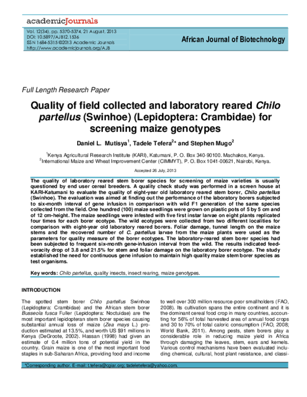 (PDF) Quality of field collected and laboratory reared Chilo partellus (Swinhoe) (Lepidoptera ...