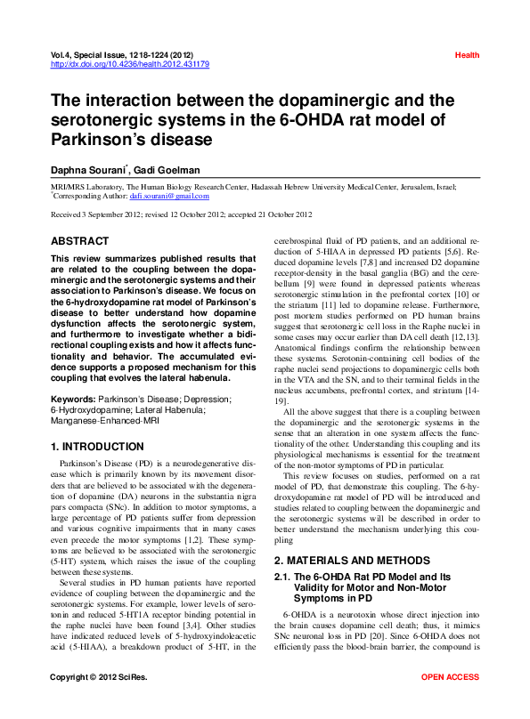 (PDF) The interaction between the dopaminergic and the serotonergic systems in the 6-OHDA rat ...
