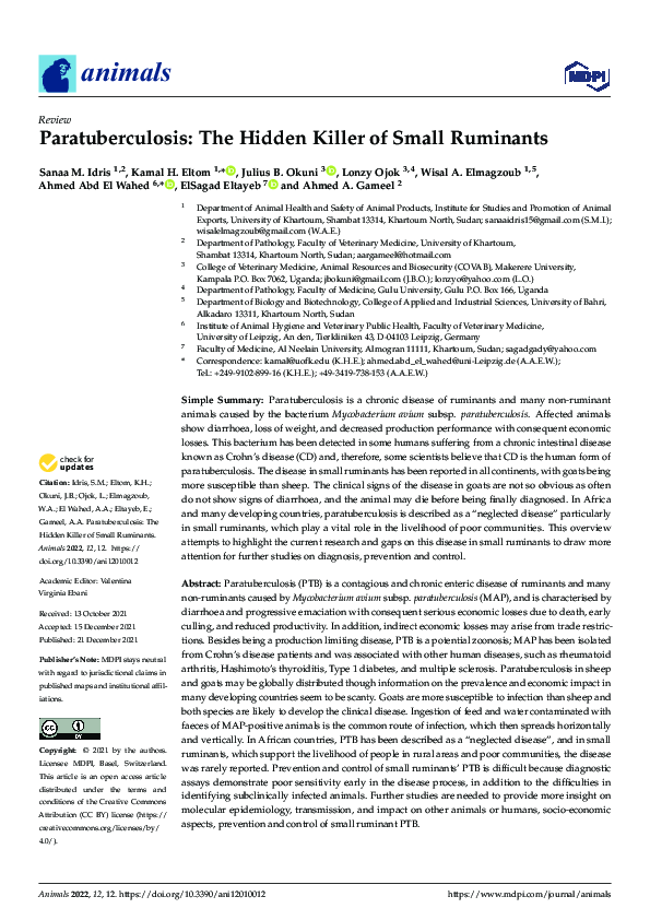 (PDF) Paratuberculosis: The Hidden Killer of Small Ruminants
