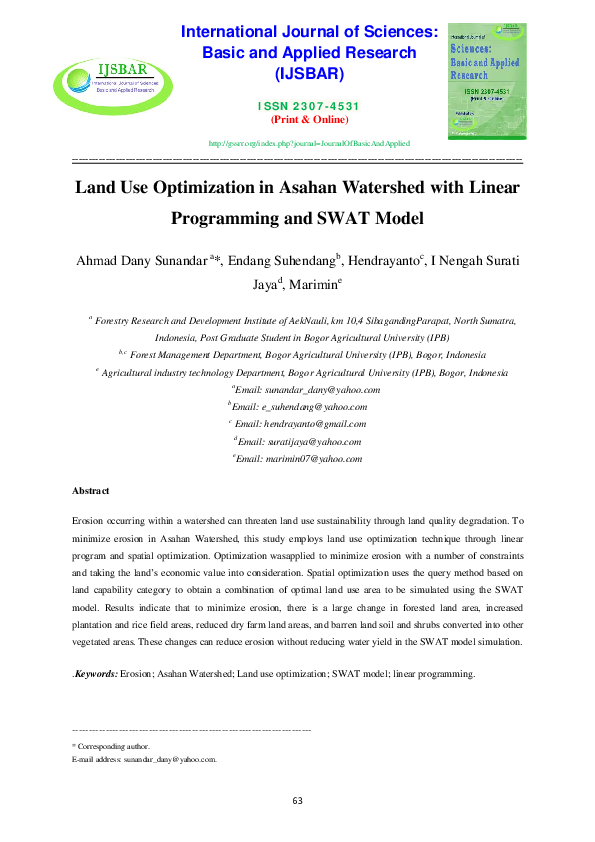 (PDF) Land Use Optimization in Asahan Watershed with Linear Programming and SWAT Model