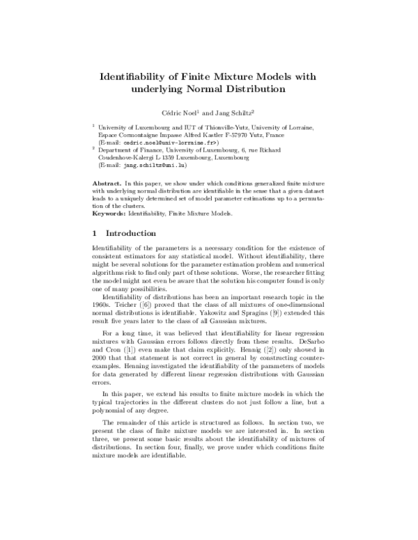 (PDF) Identiﬁability of Finite Mixture Models with underlying Normal Distribution