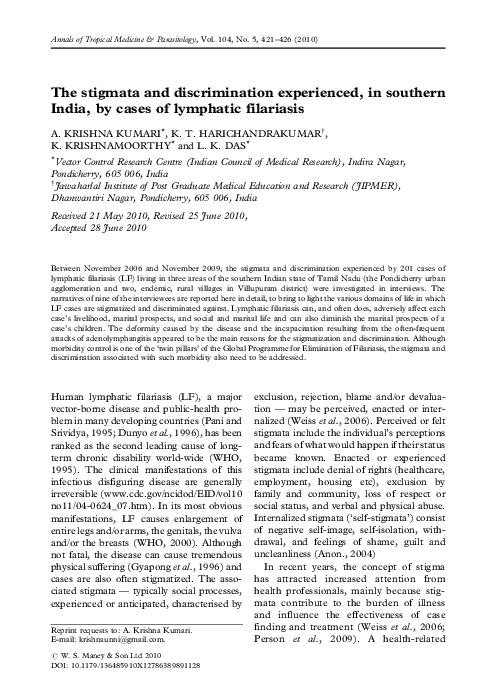 (PDF) The stigmata and discrimination experienced, in southern India ...