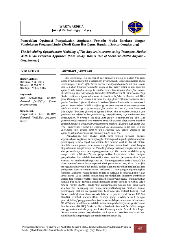 (PDF) Pemodelan Optimasi Penjadwalan Angkutan Pemadu Moda Bandara ...