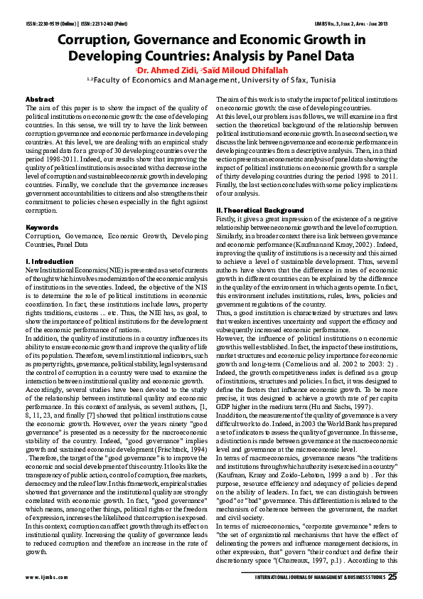 (PDF) Corruption, Governance and Economic Growth in Developing ...