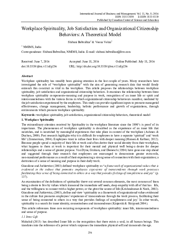 (PDF) Workplace Spirituality, Job Satisfaction and Organizational ...