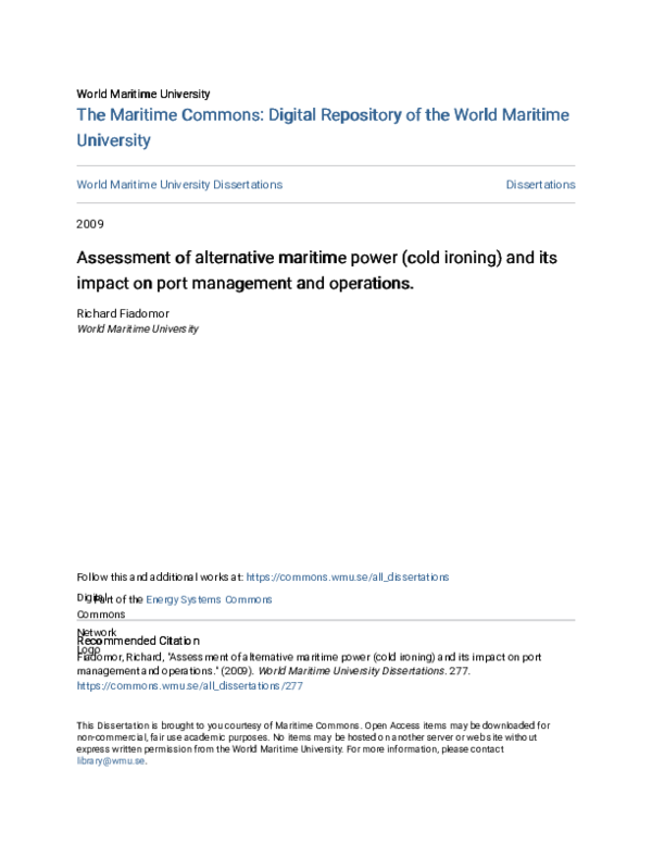 (PDF) Assessment of alternative maritime power (cold ironing) and its ...
