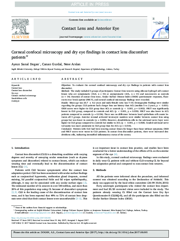 (PDF) Corneal confocal microscopy and dry eye findings in contact lens discomfort patients