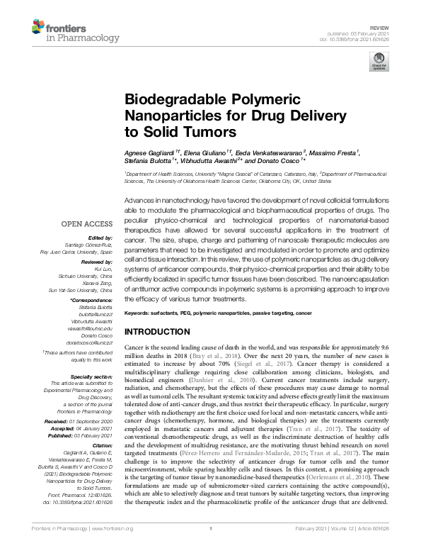 (PDF) Biodegradable Polymeric Nanoparticles for Drug Delivery to Solid ...