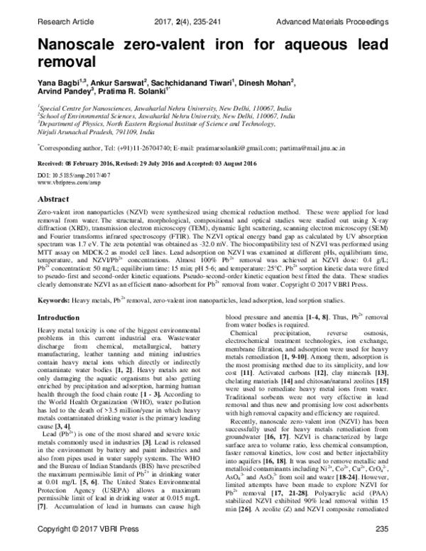 (PDF) Nanoscale zero-valent iron for aqueous lead removal | Ankur ...