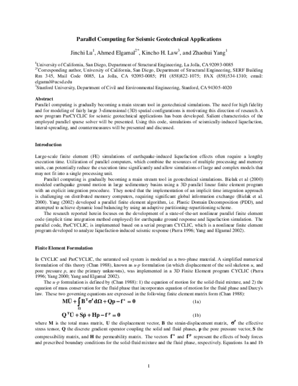 (PDF) Parallel Computing for Seismic Geotechnical Applications | Mr. Ahmed Elgamal - Academia.edu