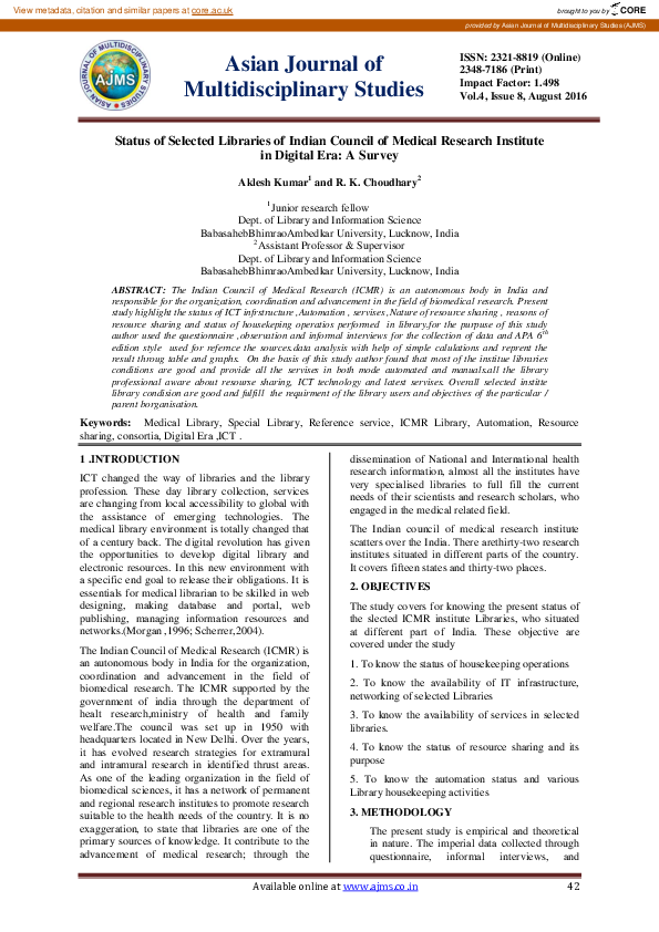 (PDF) Status of Selected Libraries of Indian Council of Medical ...