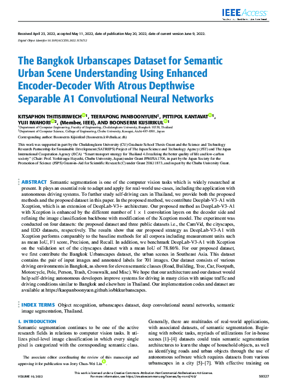 Pdf The Bangkok Urbanscapes Dataset For Semantic Urban Scene Understanding Using Enhanced