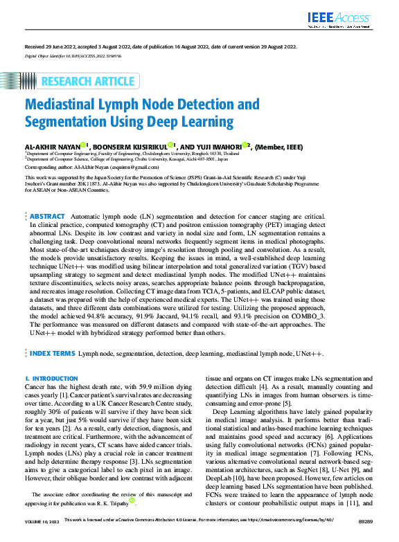 (PDF) Mediastinal Lymph Node Detection and Segmentation Using Deep Learning | Boonserm ...