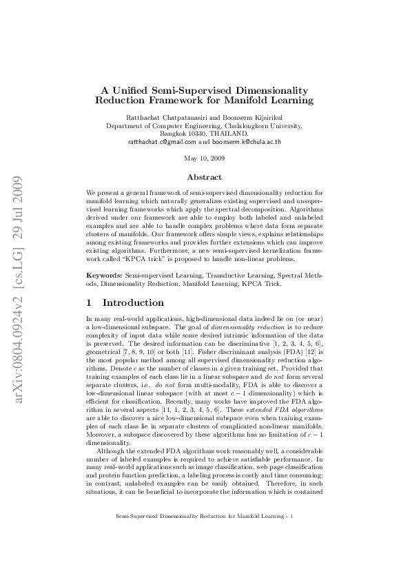 (PDF) A unified semi-supervised dimensionality reduction framework for manifold learning