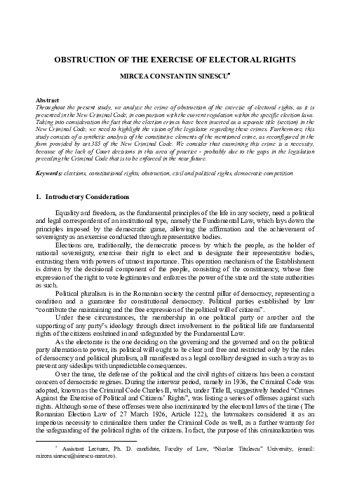 (PDF) Obstruction of the Exercise of Electoral Rights