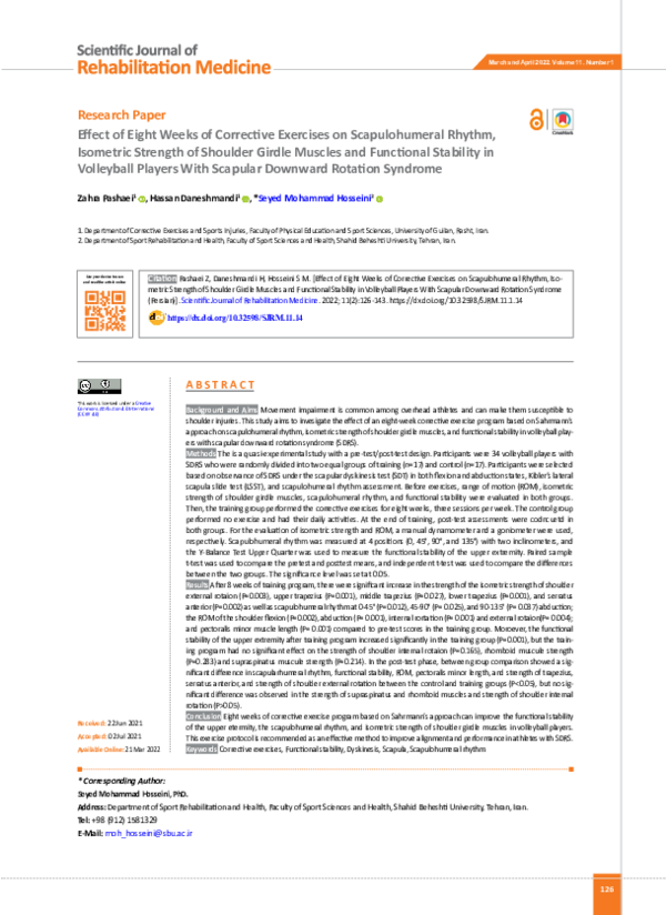 (PDF) Effect of Eight Weeks of Corrective Exercises on Scapulohumeral ...