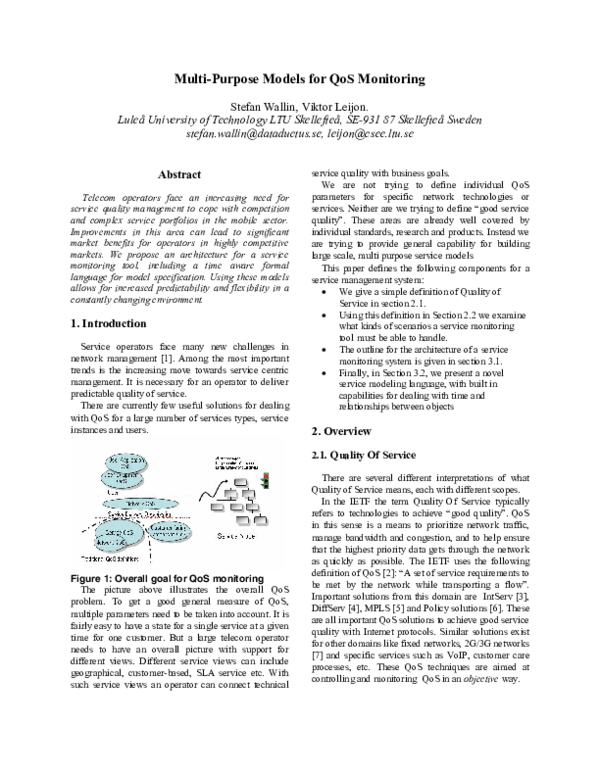 (PDF) Multi-Purpose Models for QoS Monitoring