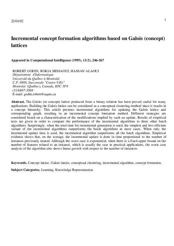 Pdf Incremental Concept Formation Algorithms Based On Galois Concept