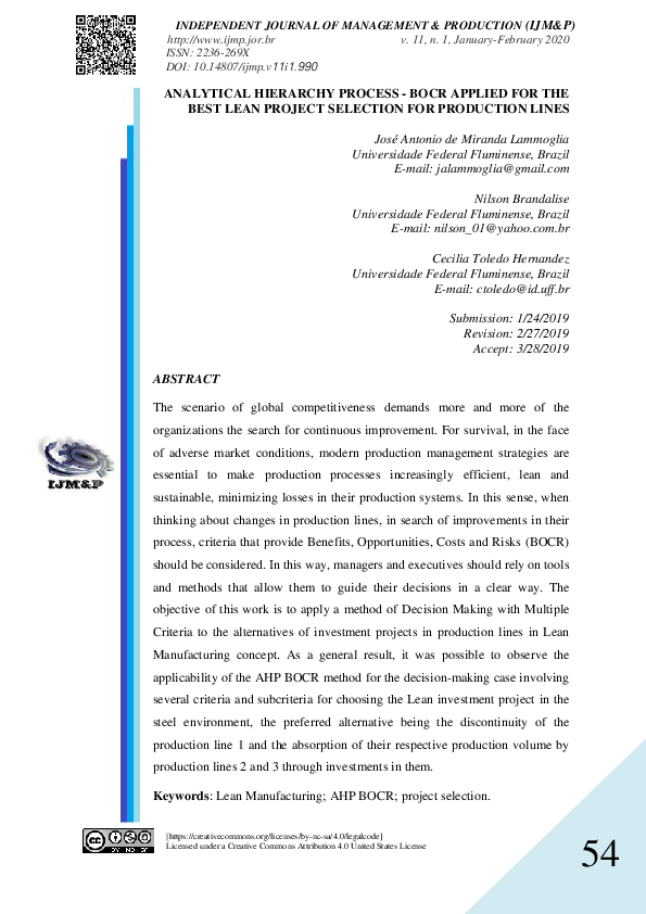 Pdf Analytical Hierarchy Process Bocr Applied For The Best Lean Project Selection For