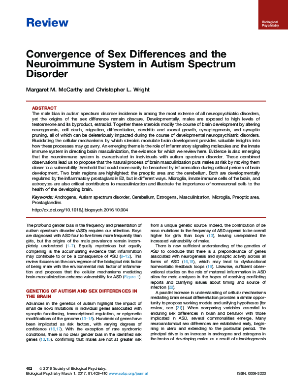 (PDF) Convergence of Sex Differences and the Neuroimmune System in Autism Spectrum Disorder