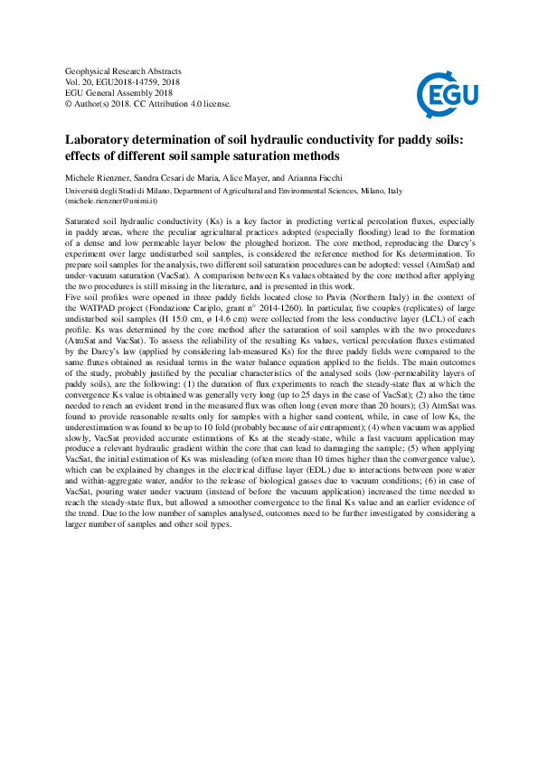 (PDF) Laboratory determination of soil hydraulic conductivity for paddy ...